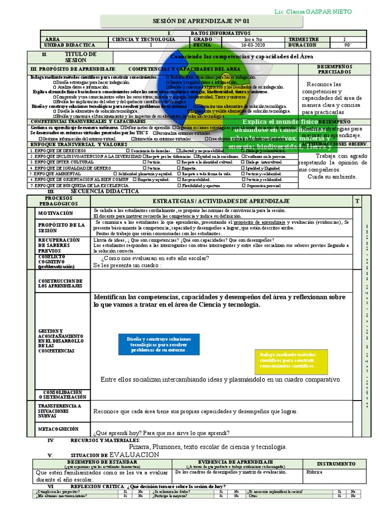 Sesión de Aprendizaje 01 | Descargar gratis PDF | Aprendizaje | Evaluación