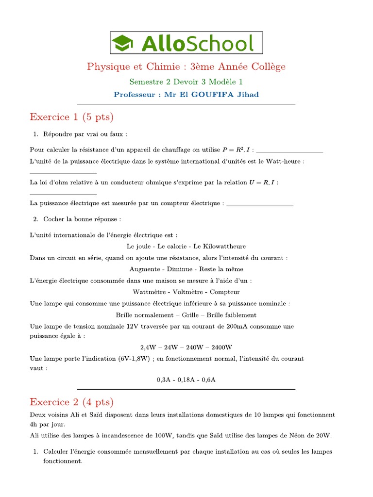 Pc 3ac Semestre 2 Devoir 3 Modele 1 2 Pdf