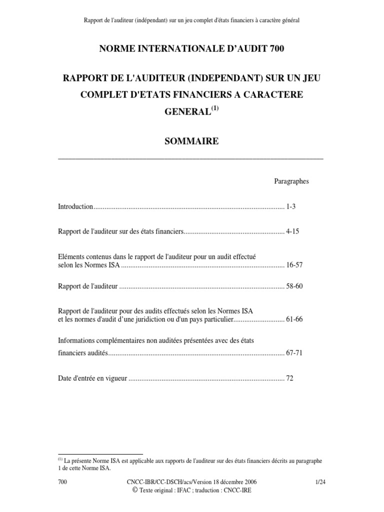 Isa 700 | PDF | Audit financier | Audit