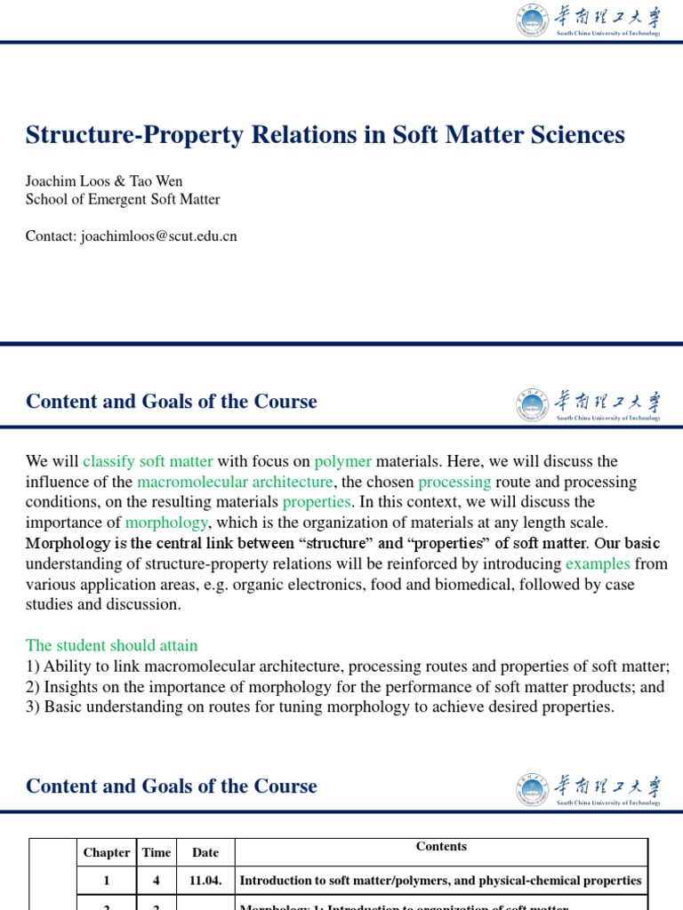 Structure Property Relations in Soft Matter Session 1 | PDF | Polymers ...