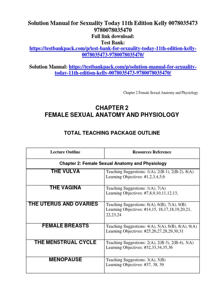 Sexuality Today 11th Edition Kelly Solution Manual | PDF | Menstrual Cycle | Vagina