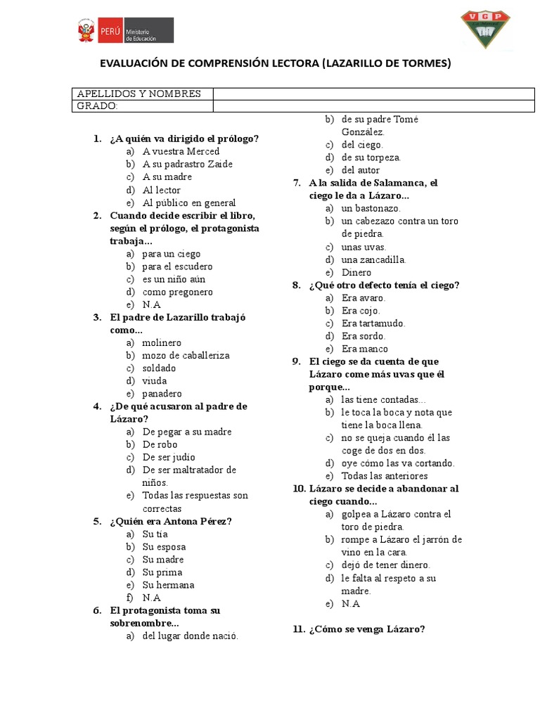 Examen de La Lazaro | PDF
