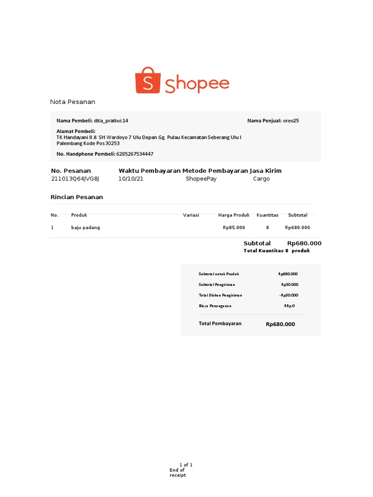 Invoice Baju Adat | PDF