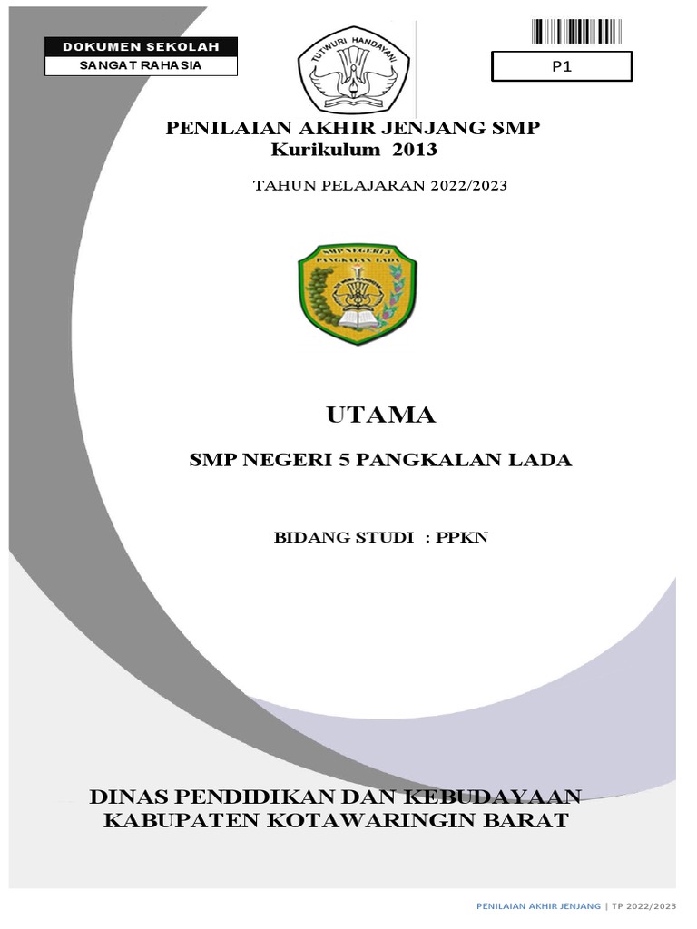 Soal Dan Sampul Soal Ujian Sekolah 2023 | PDF
