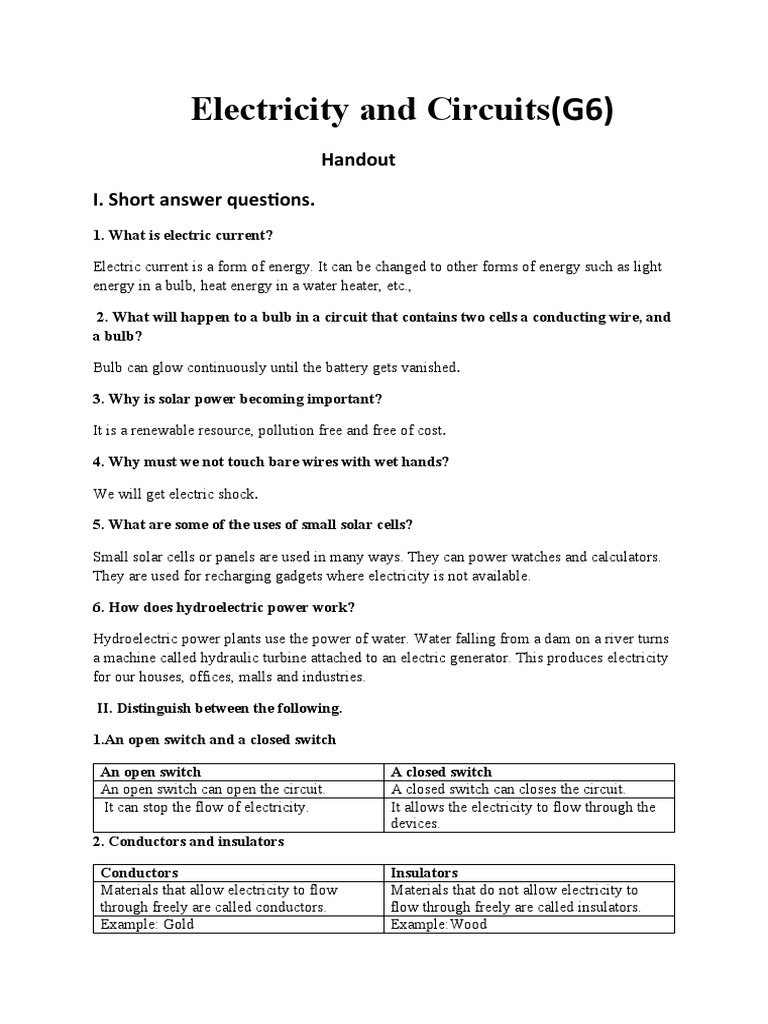 Grade 6 Electricity and Circuits Guide | PDF | Electrical Connector ...