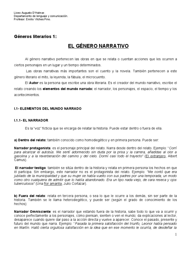 Género Narrativo Primero Medio | PDF | Narración | Cuentos