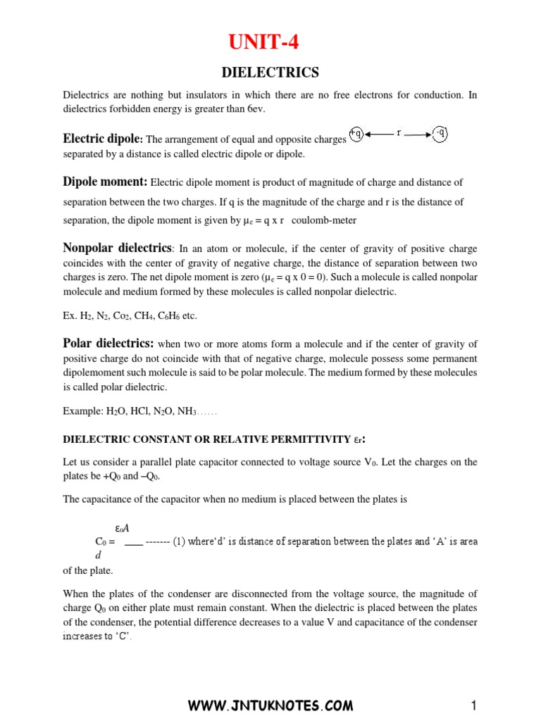 Applied Physics - Unit - 4 | PDF | Dielectric | Chemical Polarity