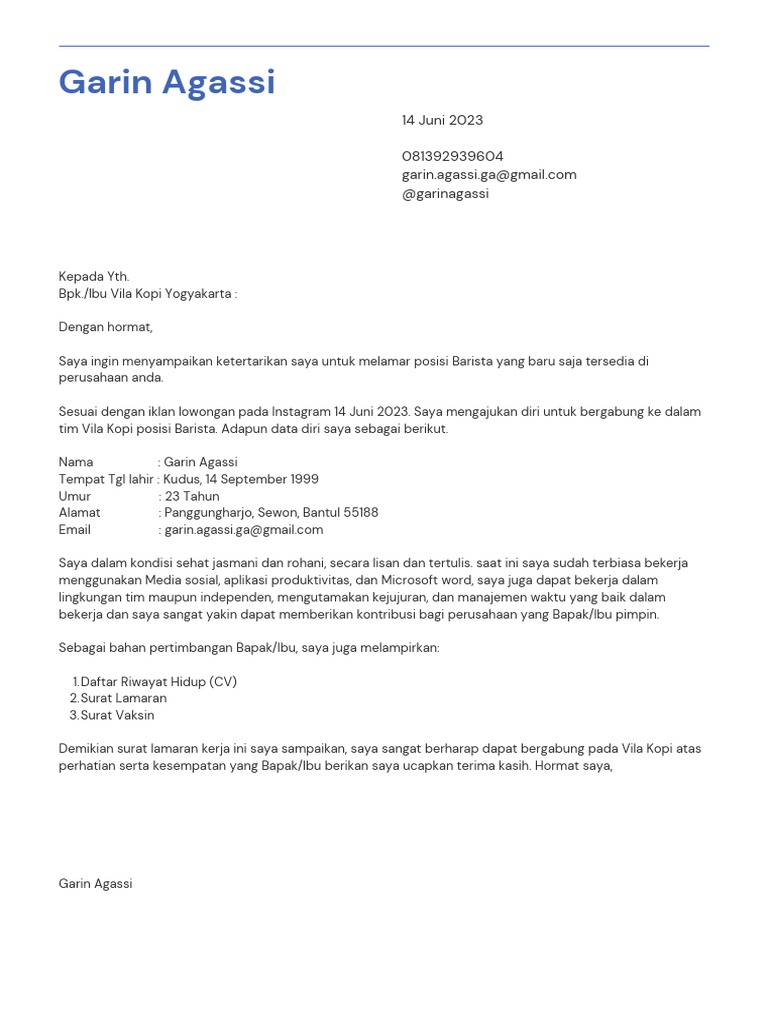 Contoh Surat Lamaran | PDF