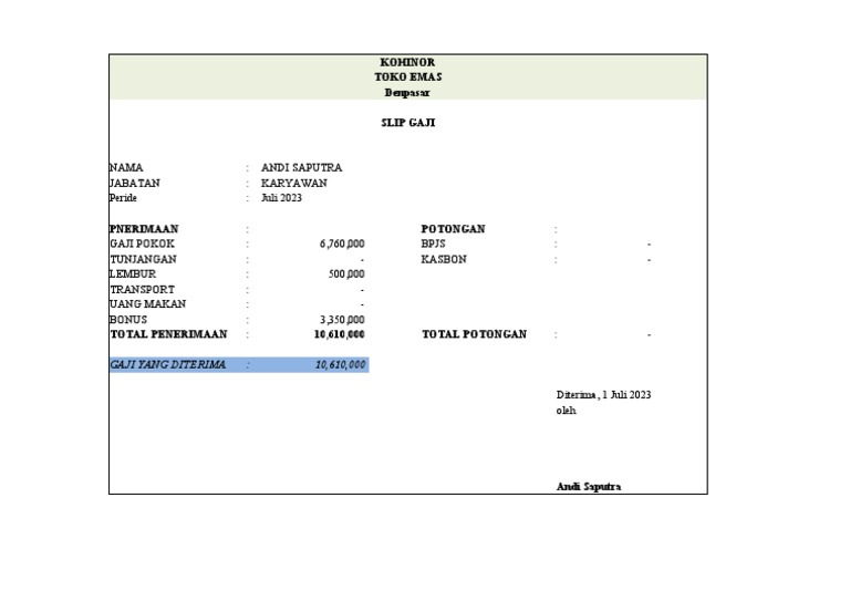 Slip Gaji Andi Saputra | PDF