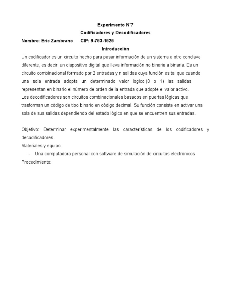 Experimento 7. Cod y Decod | PDF | Matemáticas Aplicadas | Tecnología digital