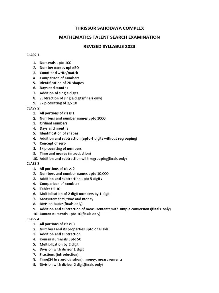 Mtse New Syllabus 2023-2024 | PDF | Numbers | Area