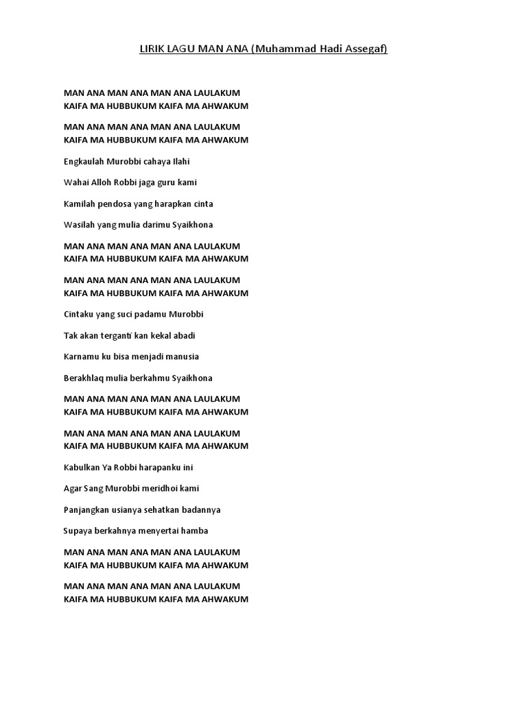Lirik Lagu Man Ana | PDF