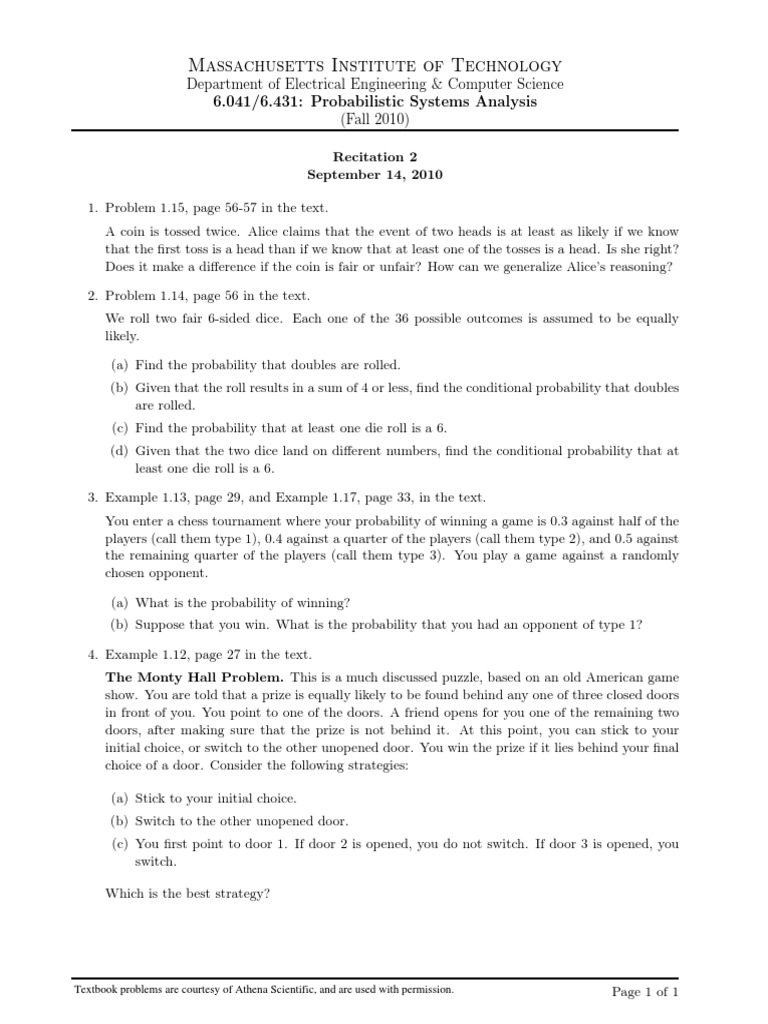 Mit Probability Recoitations 2 | PDF | Probability | Probability Theory