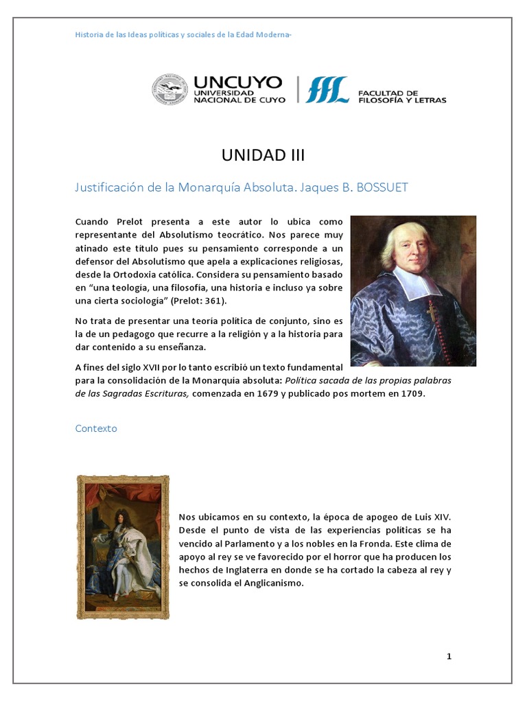 Becerra María Isabel. Bossuet, justificacion de la Monarquía Absoluta ...