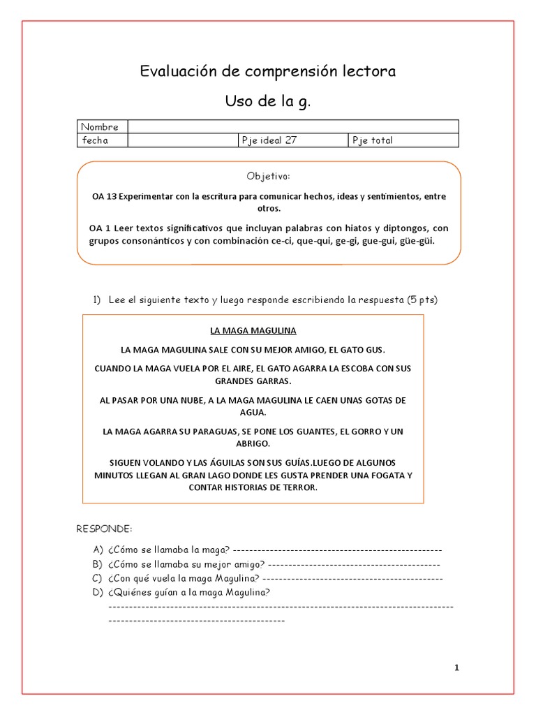 Evaluación de Comprensión Lectora | PDF
