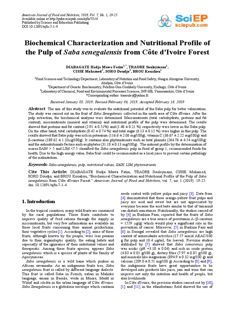 Saba Senegalensis From Côte D'ivoire Forest | PDF | Nutrients | Vitamin A
