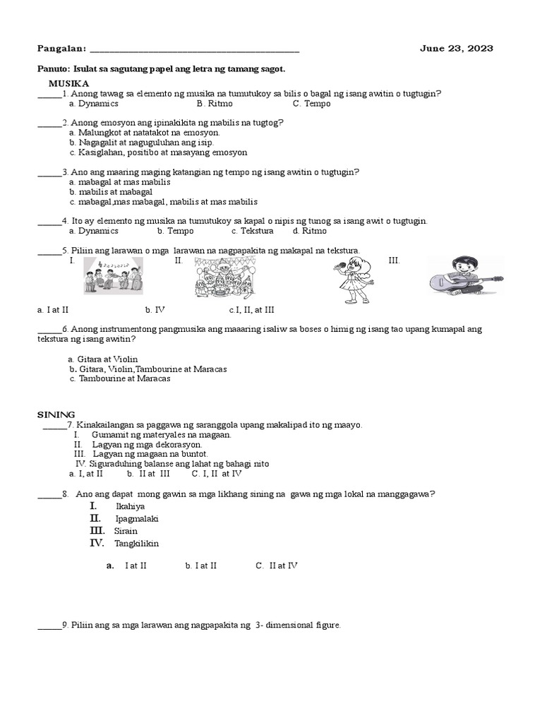 Mapeh 2 Examination | PDF