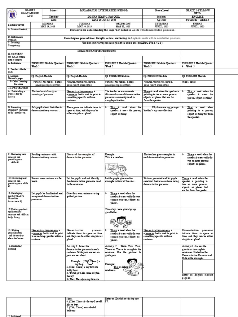 DLL English q4 Week 5 | PDF | Pronoun | Plural