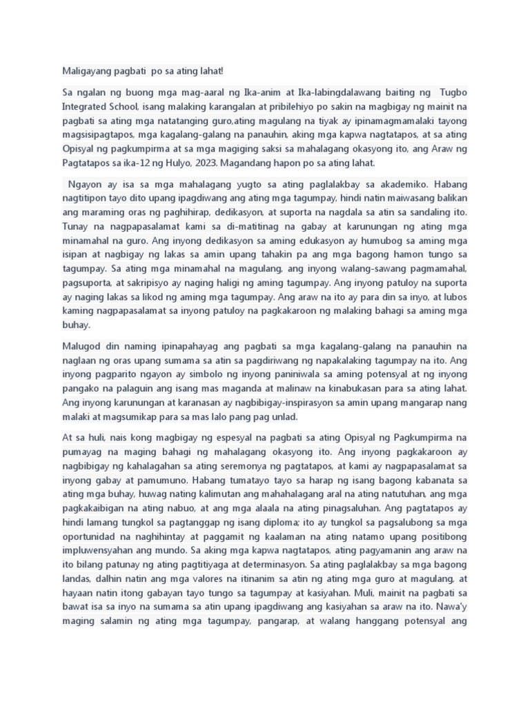 Welcome Address Filipino | PDF