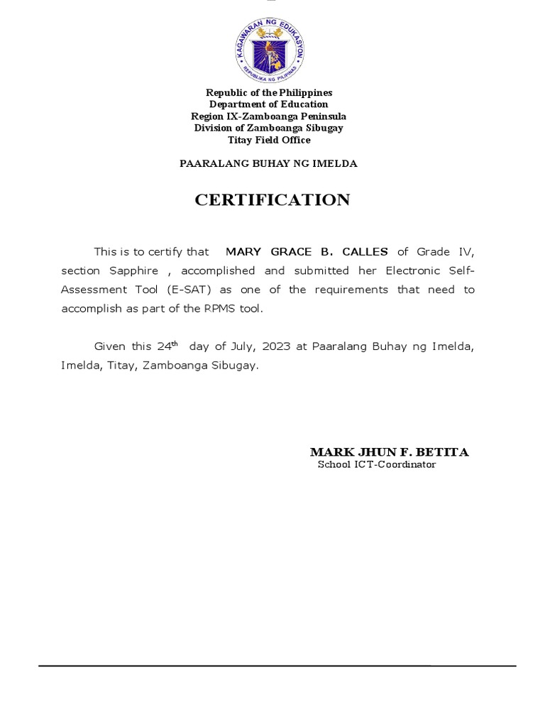 Esat Certification Sample Esat | PDF