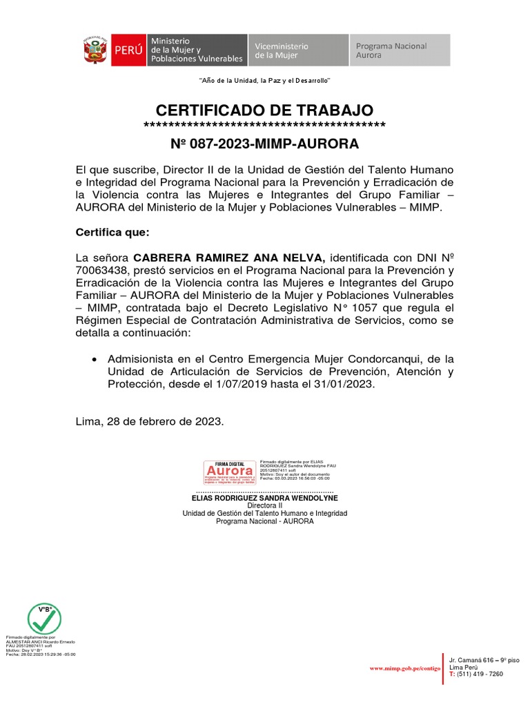 Cabrera Ramirez Ana Nelva Certificado Programa Aurora | PDF | Gobierno y personalidad