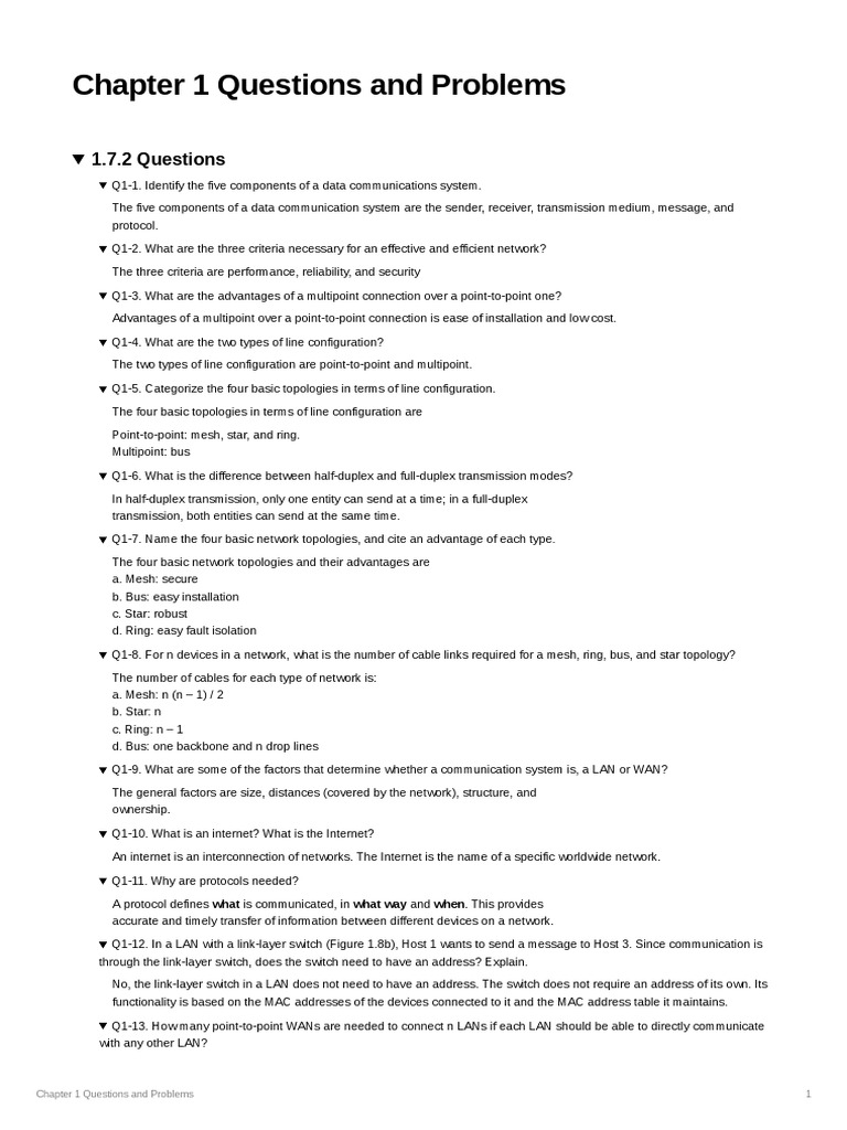 Data Communication Chapter 1 Questions and Problems | PDF | Network ...
