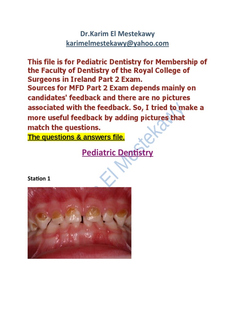 MFD Part 2 - Pediatric Dentistry Exams Answers | PDF | Dentistry | Medicine
