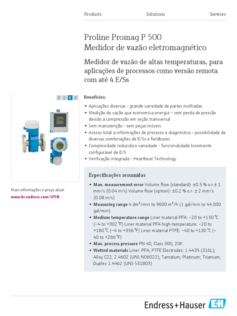 Endress-Hauser Proline Promag P 500 5P5B PT | PDF | Protocolos de ...