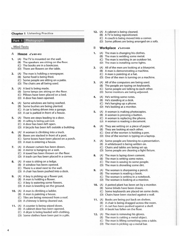 ANh 4 - D52 - Toeic 2 - Part 1 - Transcript | PDF