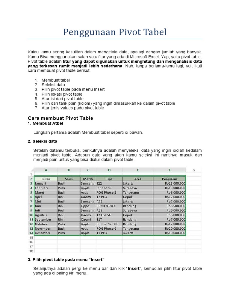 Panduan Membuat Pivot Table Excel | PDF