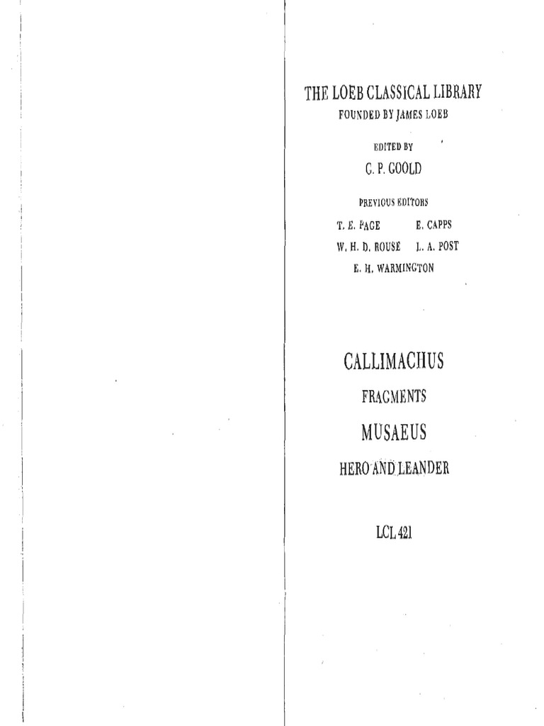 Callimachus Aetia Iambi Hecale and Other Fragments Musaeus Hero and ...