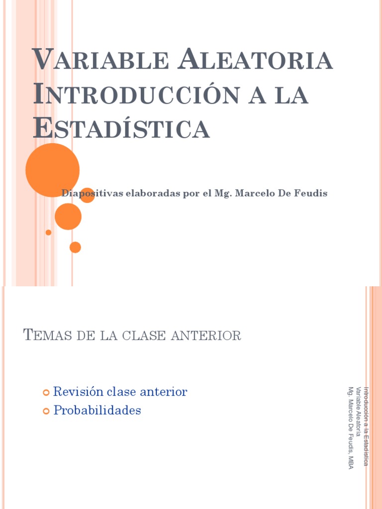 Variable Aleatoria Introducción A La Estadística 2020 | PDF | Valor esperado | Variable aleatoria
