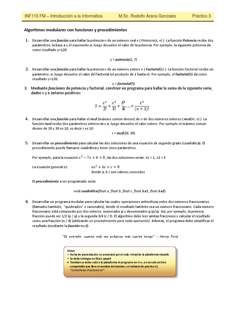 Practico 3 INF110 FM - ALGORITMOS MODULARES - FINOR 1-2023 | PDF | Exponenciación | Ecuaciones