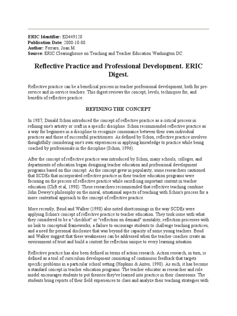Reflective Practice and Professional Development | PDF | Reflective Practice | Teachers