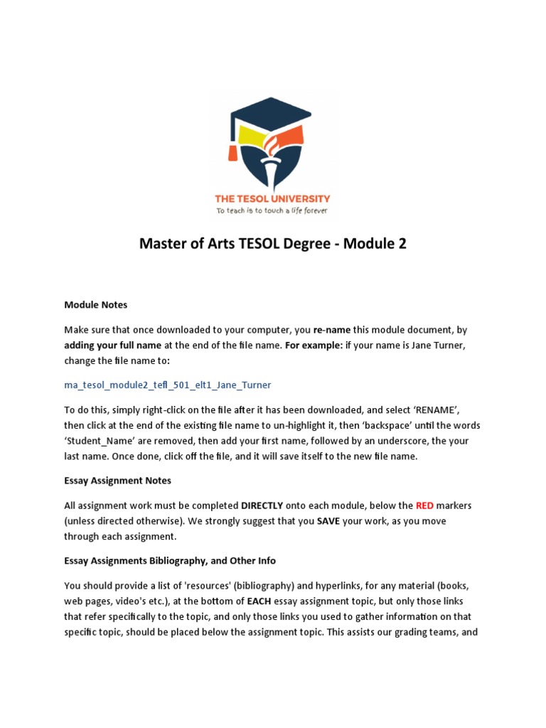 TESOL Module 2: Assignment Guidelines | PDF | English As A Second Or ...