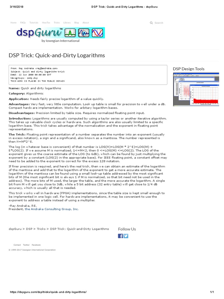 Quick-and-Dirty Logarithms - Dspguru | PDF | Logarithm | Digital Signal Processing