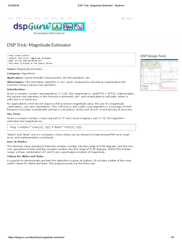 Magnitude Estimator - Dspguru | PDF | Digital Signal Processing | Software Release Life Cycle