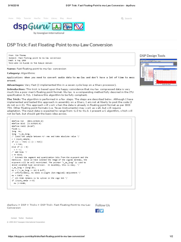 Fast Floating-Point To Mu-Law Conversion - Dspguru | PDF | Digital Signal Processor | Computer Data