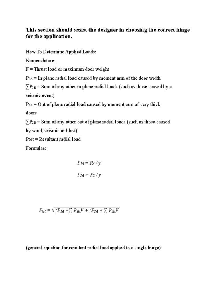 Door Hinge Calculation | PDF | Torque | Pound (Mass)