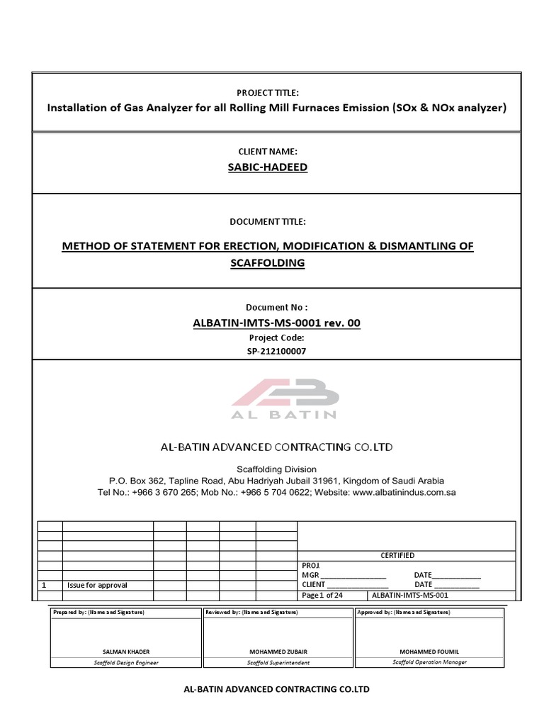 Al-Batin Method of Statment | PDF | Scaffolding | Manufactured Goods