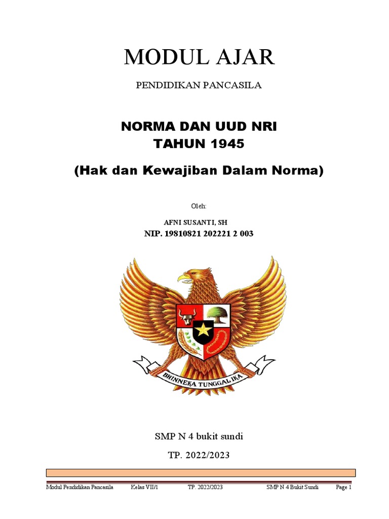 MODUL AJAR PPKN Kelas 7 Bab 2 Pert. 6 | PDF