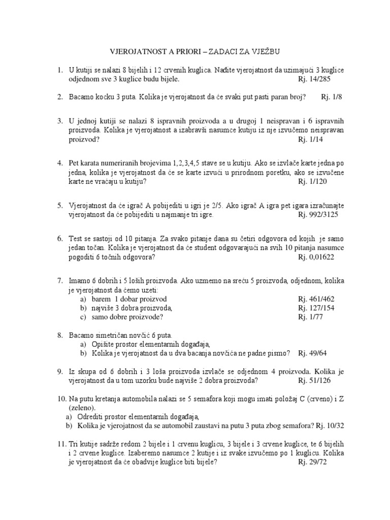 Zadaci Za Vjezbu Vjerojatnost | PDF