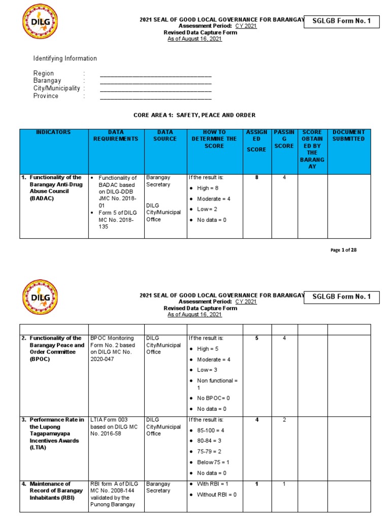 SGLGB Revised Annex A Data Capture Form 1 | PDF | Disaster Risk ...