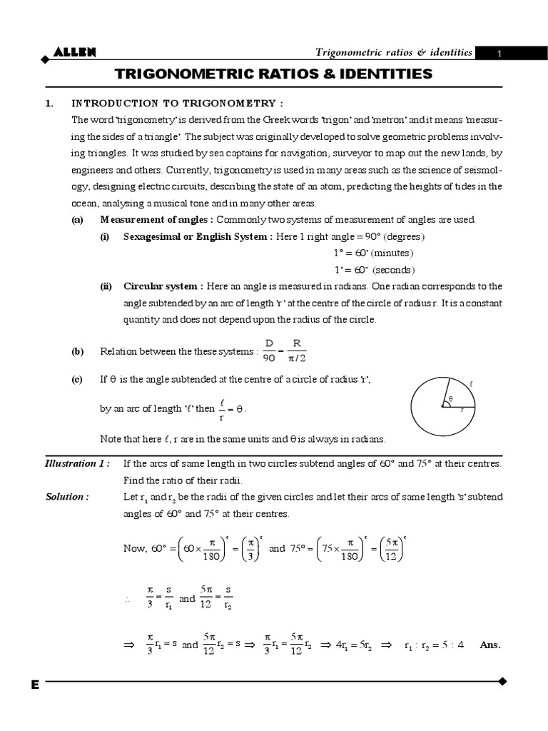 (SHEET) - Trigonometric Ratios and Identities | PDF | Trigonometric ...