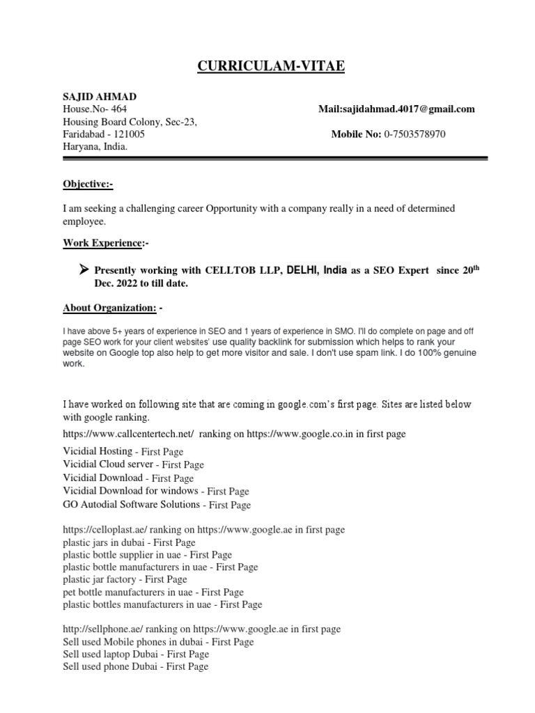 Resume Sajid Ahmad | PDF | Search Engine Optimization | Internet