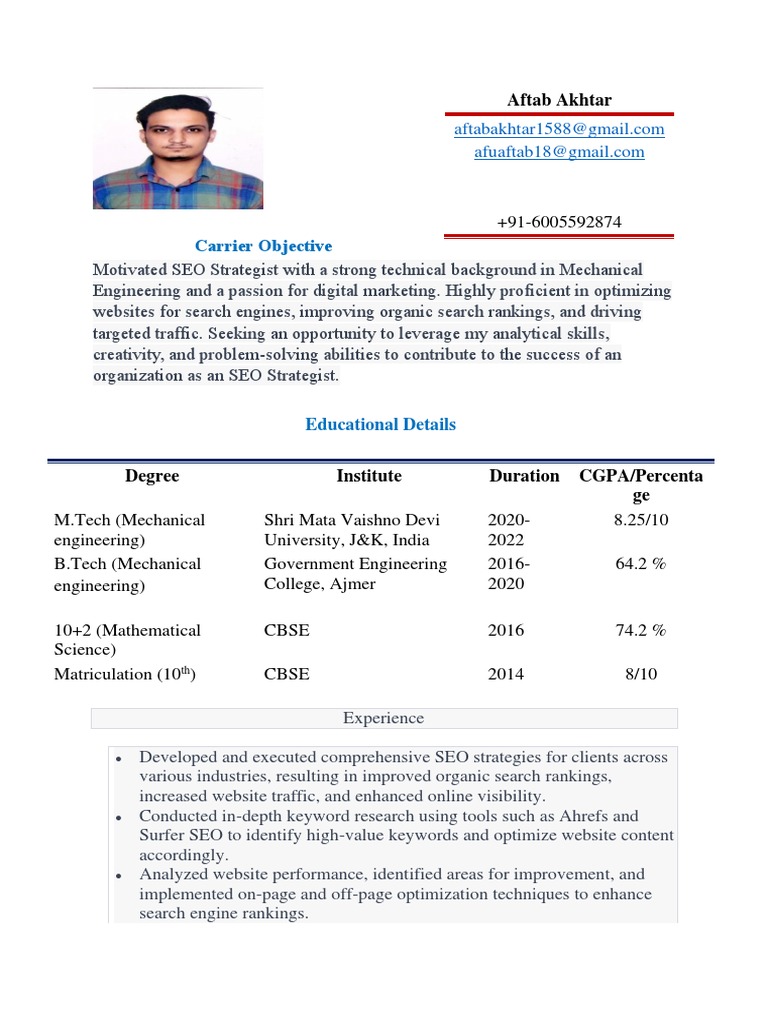 Resume Aftab Akhtar | PDF | Search Engine Optimization | Business
