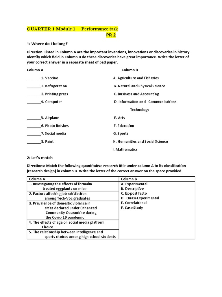 Performance Task 1 Q1 | PDF | Quantitative Research | Science