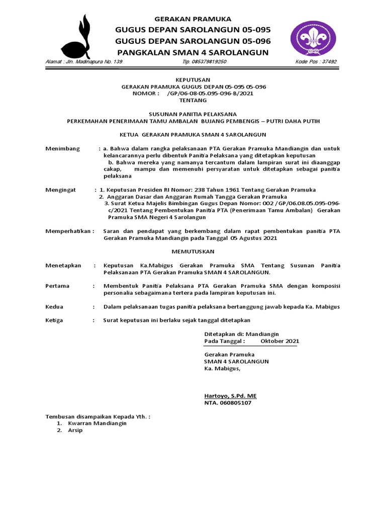 Susunan Panitia PTA Pramuka SMAN 4 | PDF