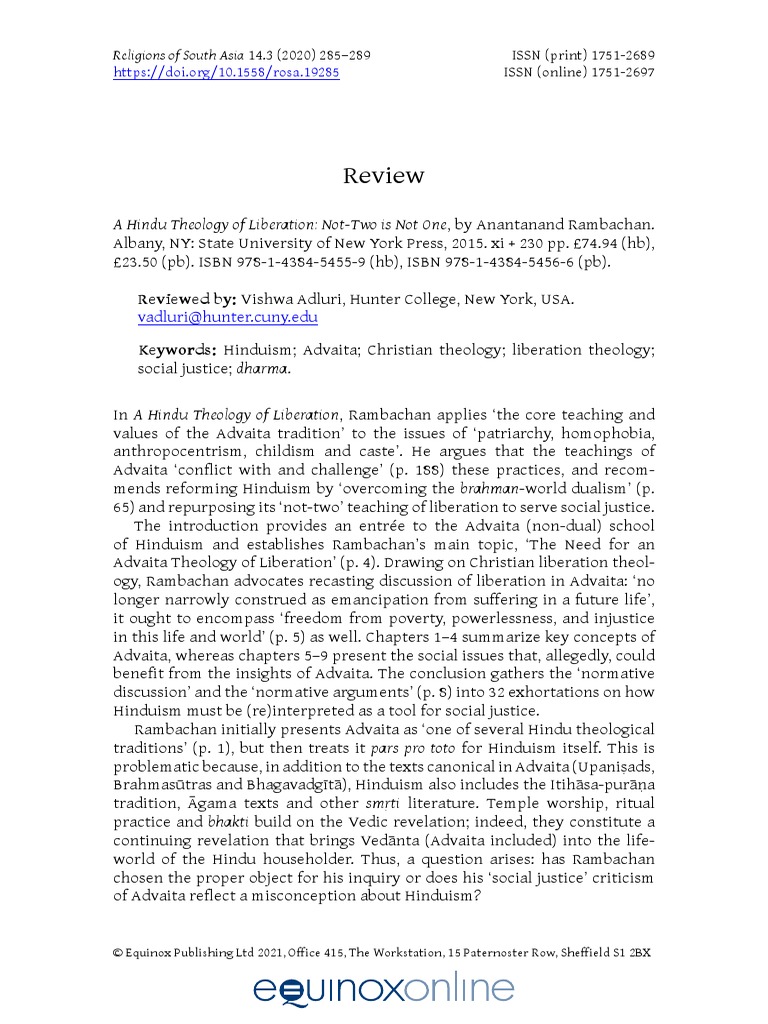 Advaita and Hindu Liberation Theology | PDF | Advaita Vedanta | Brahman