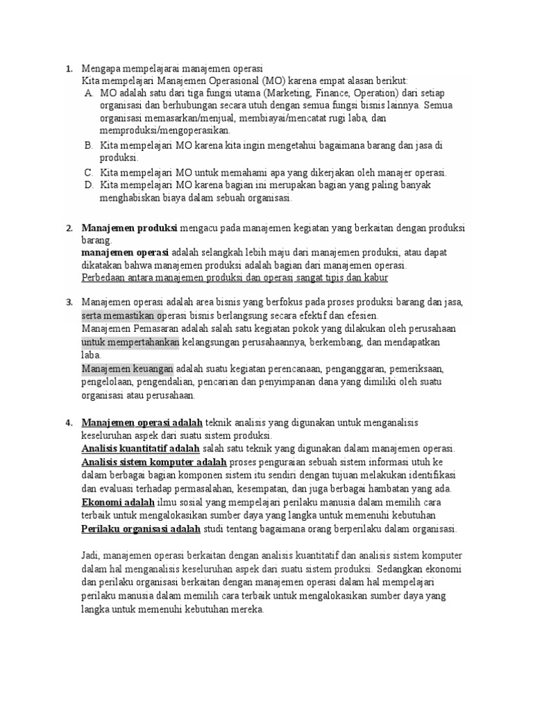 Jawaban Tugas Manajemen Operasi (MO) | PDF